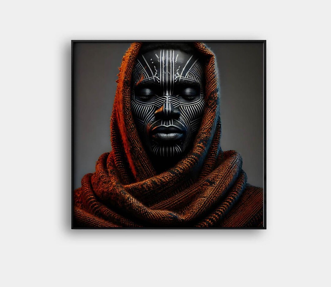 Printable African Tribal Portrait, Bold Face Painting Art, Black ...