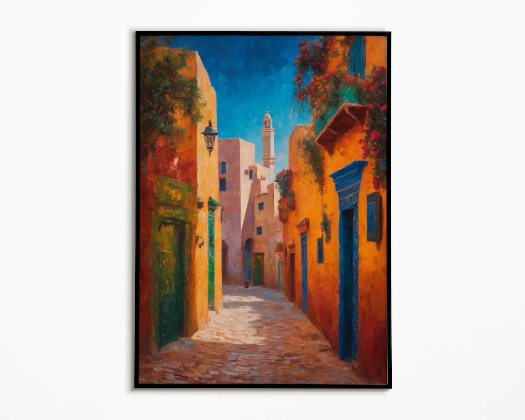 Printable Old Moroccan Medina Street Oil Painting, Moroccan Wall Art ...