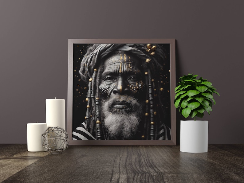 Printable Old Man African Art Black, African Art, Black and White Art ...