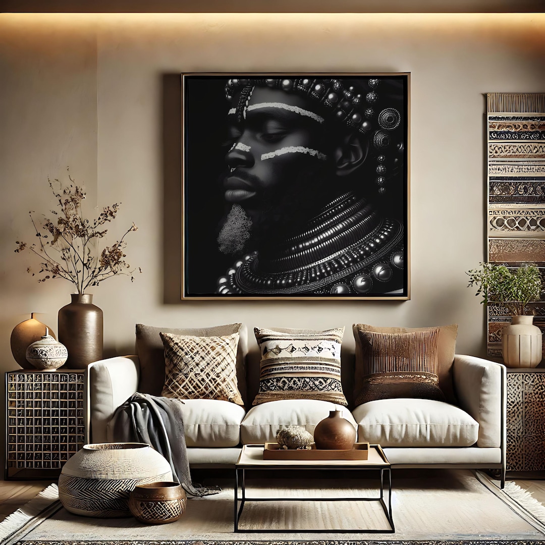 Printable African Warrior, Bold Black and White Tribal Poster, Square ...