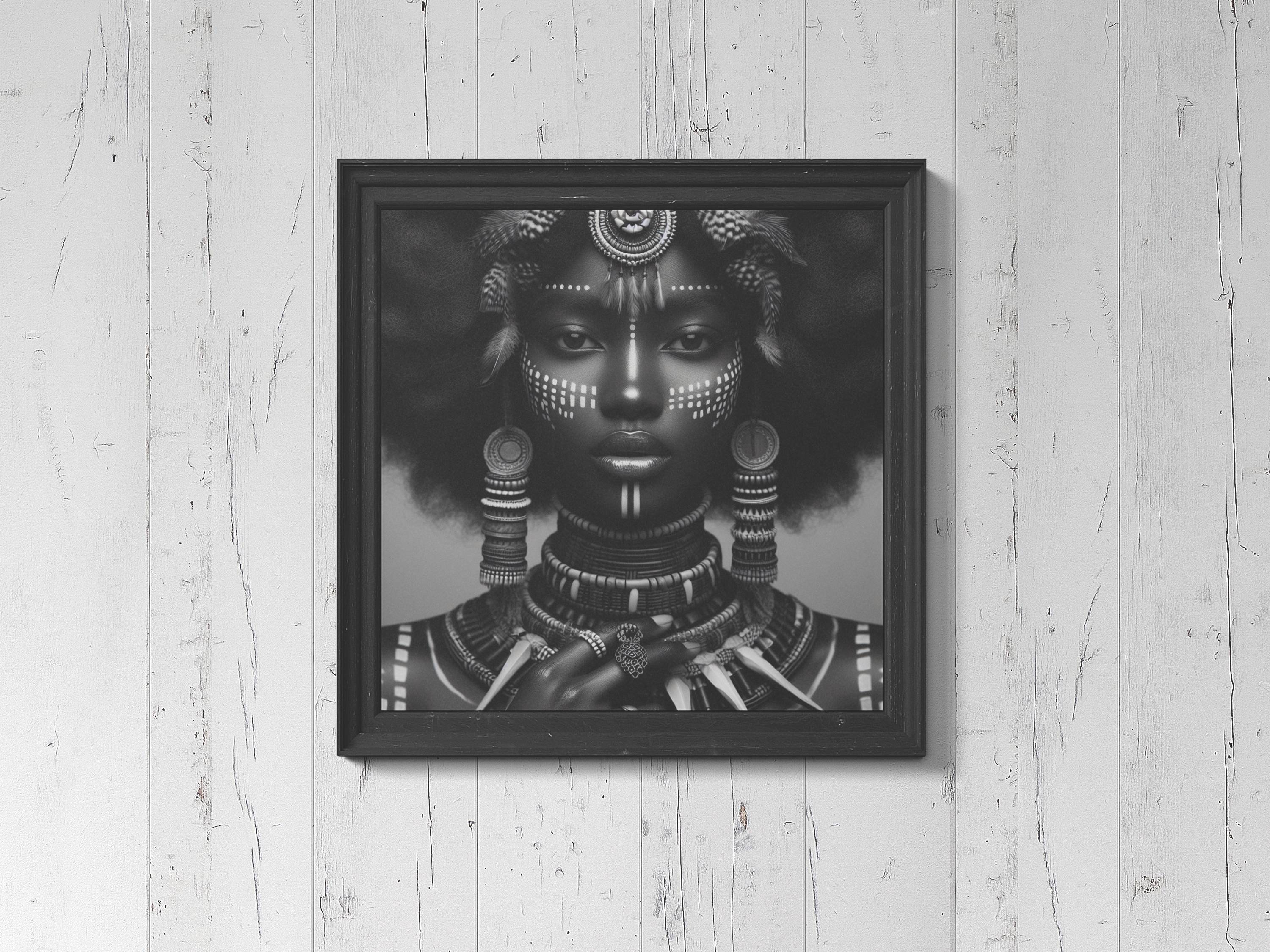 Printable Black and White African Queen Portrait, Afrocentric Digital ...