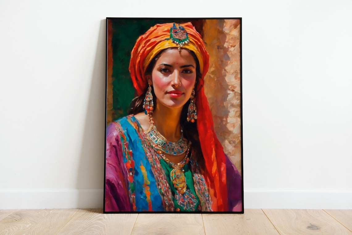 Portrait Moroccan Amazigh Berber Woman Oil Painting, Moroccan Wall Art ...