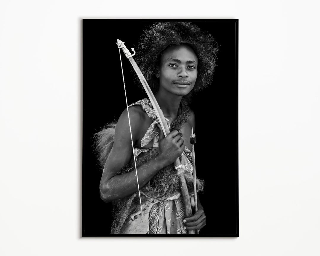 African Traditional Hunter Printable | Cultural Bow Arrow Portrait ...