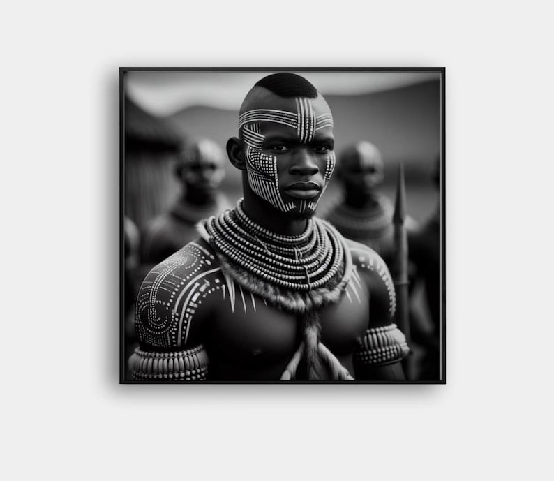 Printable Black Warrior Art, Tribal Poster, African Wall Art, Square ...