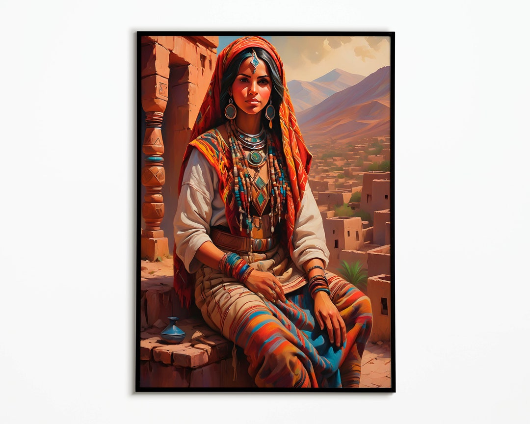 Moroccan Amazigh Berber Woman Portrait, Oil Painting, Wall Art Decor ...
