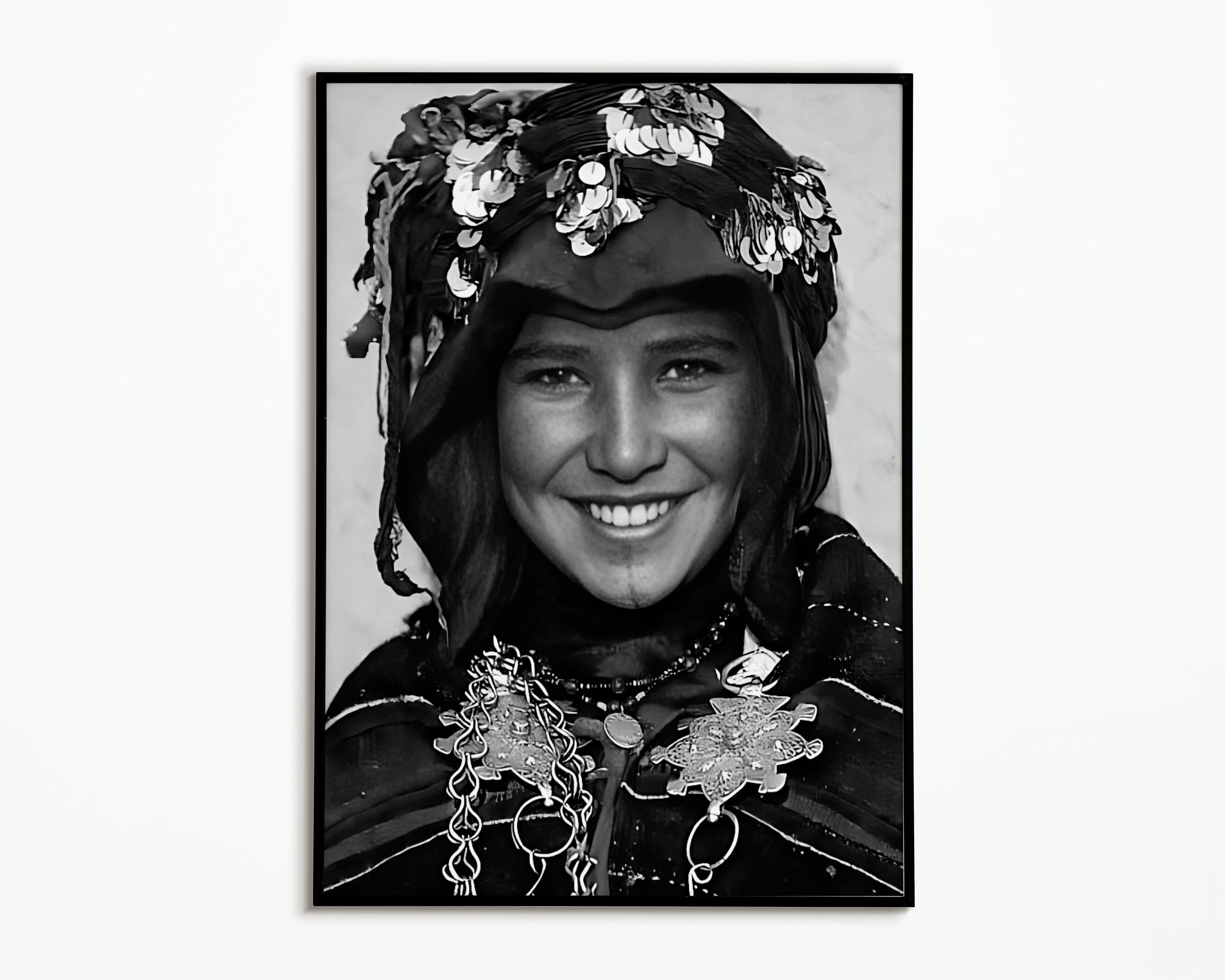 Portrait of an Amazigh Berber Woman, Black Art Moroccan Wall Art ...