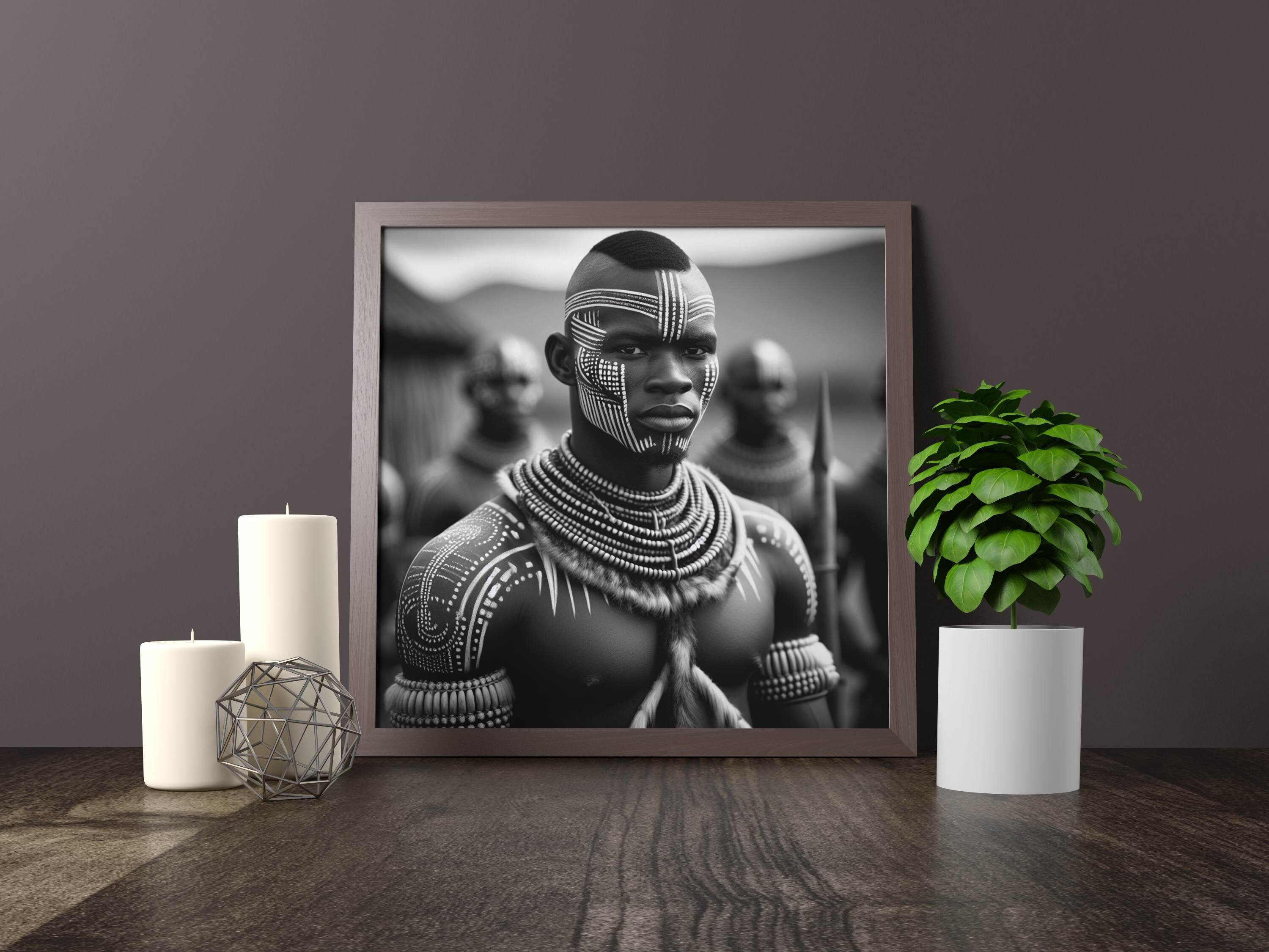 Printable Black Warrior Art, Tribal Poster, African Wall Art, Square ...