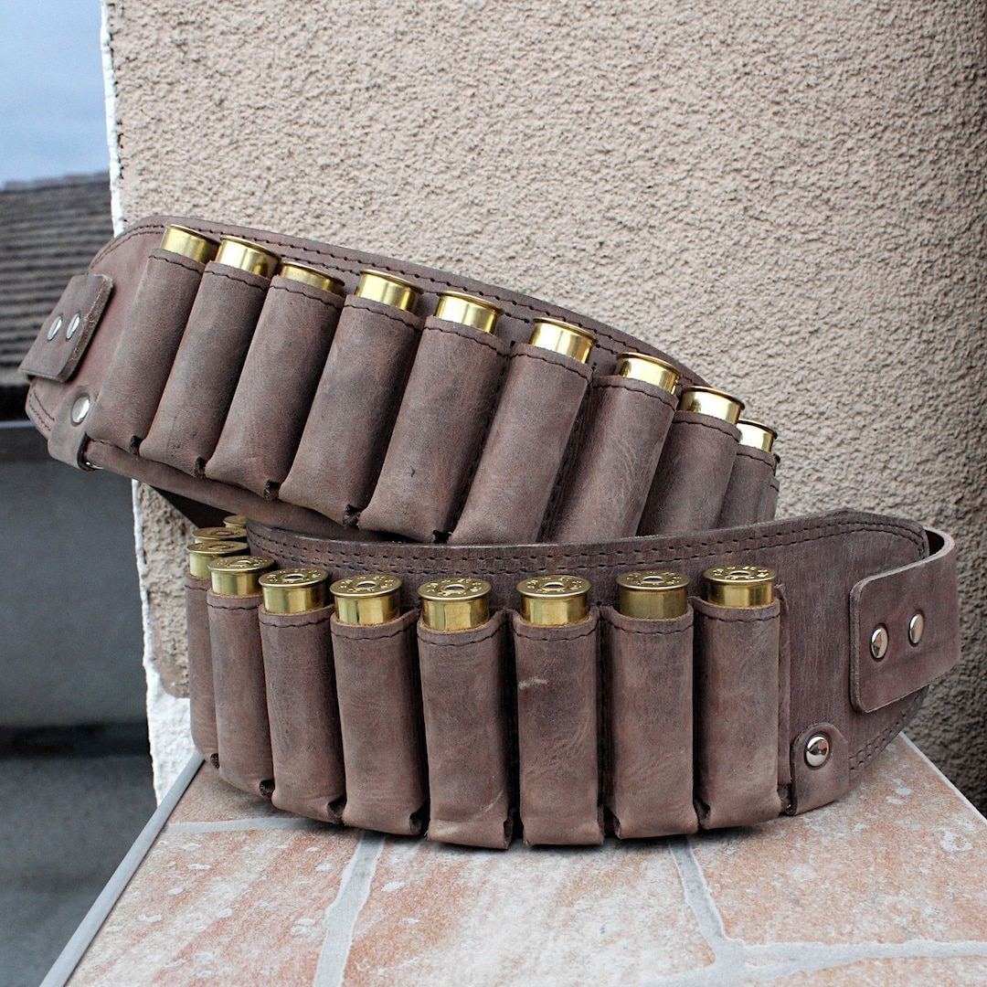 12GA Shotgun Shell Leather Cartridge Belt – Italian Crazy Horse Leather ...