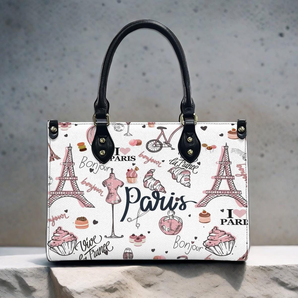 Paris Handbag Bonjour Eiffel Tower PU Leather Purse – French Travel ...