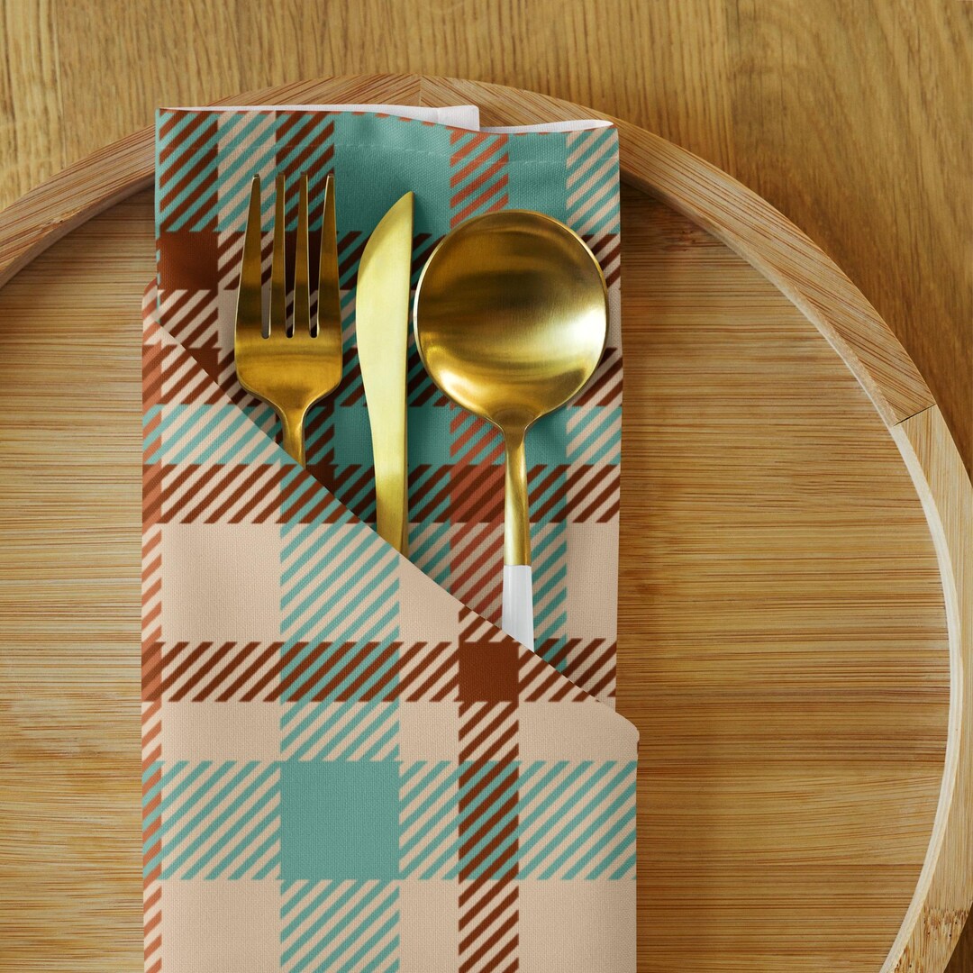 Cloth Napkin Set of 4 Fall Plaid Design Front, White Backing, Elegant ...