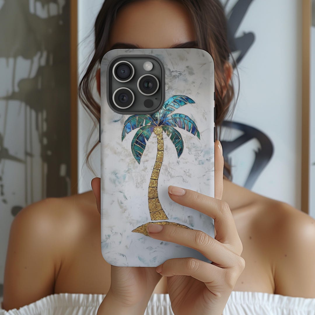 Exotic Palm Treestained Glass Effect iPhone 16 15 14 13 12 Pro Max Case ...