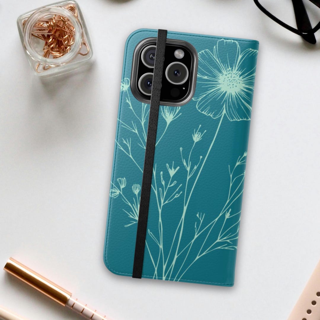 Turquoise Floral Monogram & Name Initial Faux Leather Lux Flip Cases ...