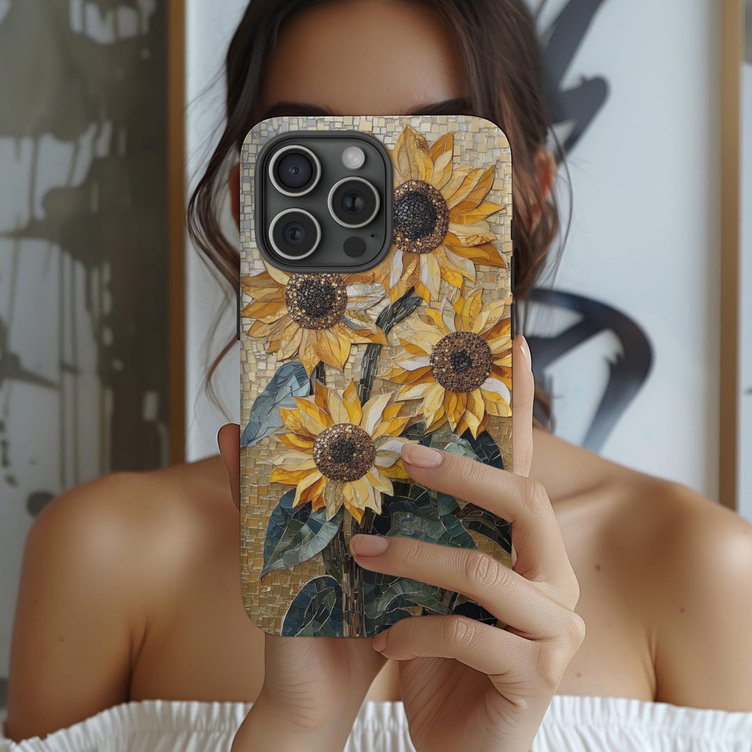 Mosaic Sunflower Effect iPhone 16 15 14 13 12 Pro Max Tough Cases, Cute ...