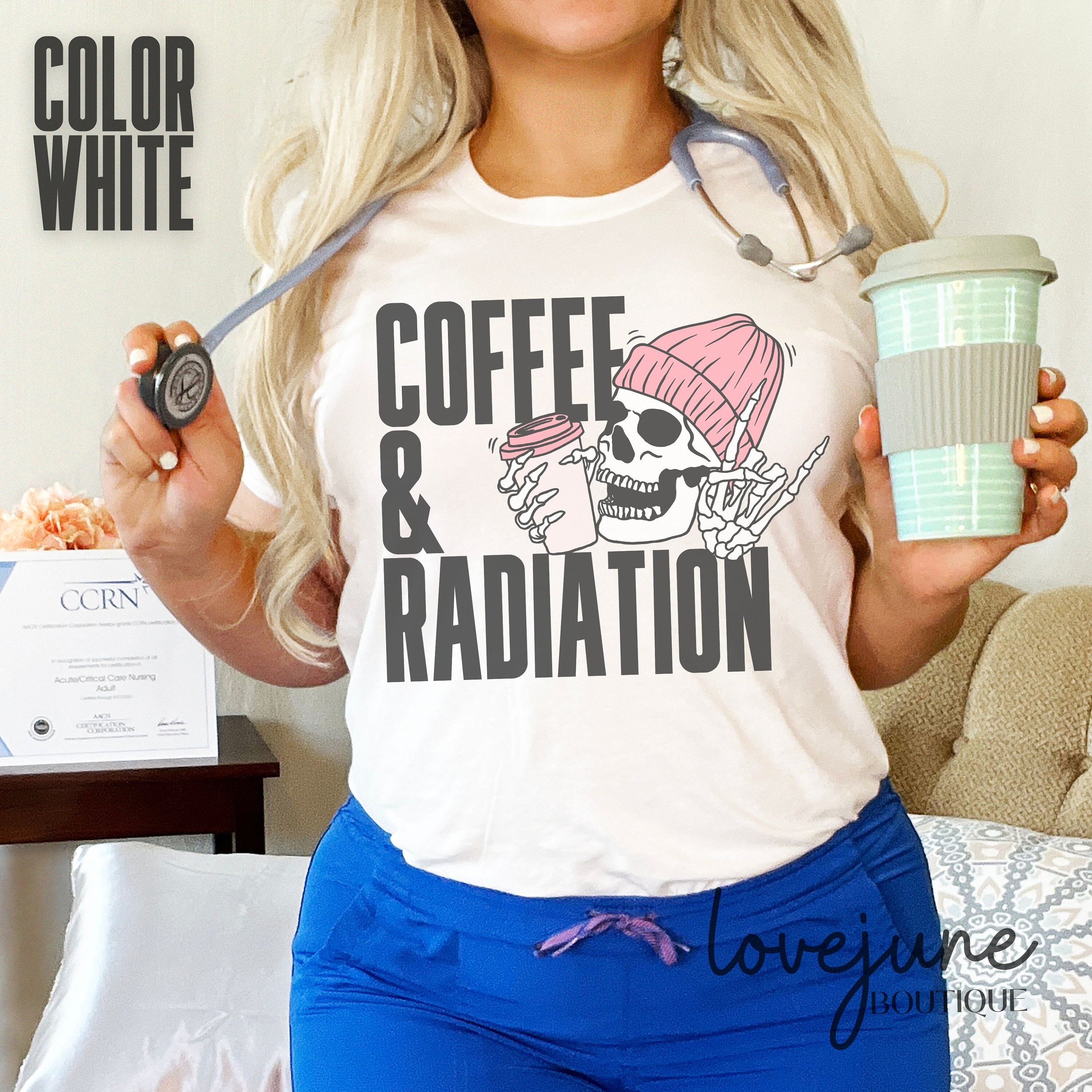Coffee & Radiation T-shirt Short Sleeve Tee, Grad Gift for Radiation ...