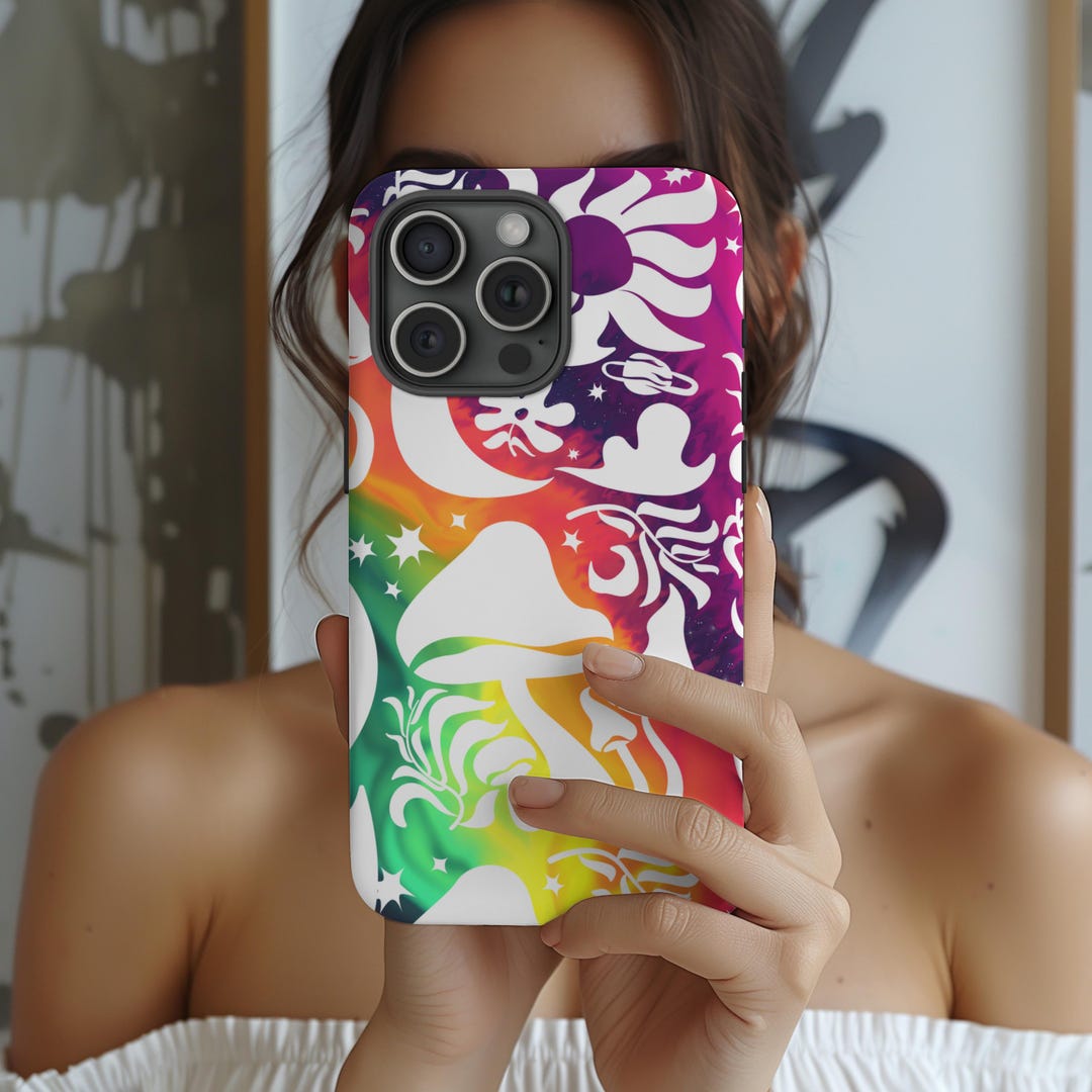 Squished Mushroom Fungi Psychedelic Tie-dye Rainbow iPhone 16 15 14 13 ...