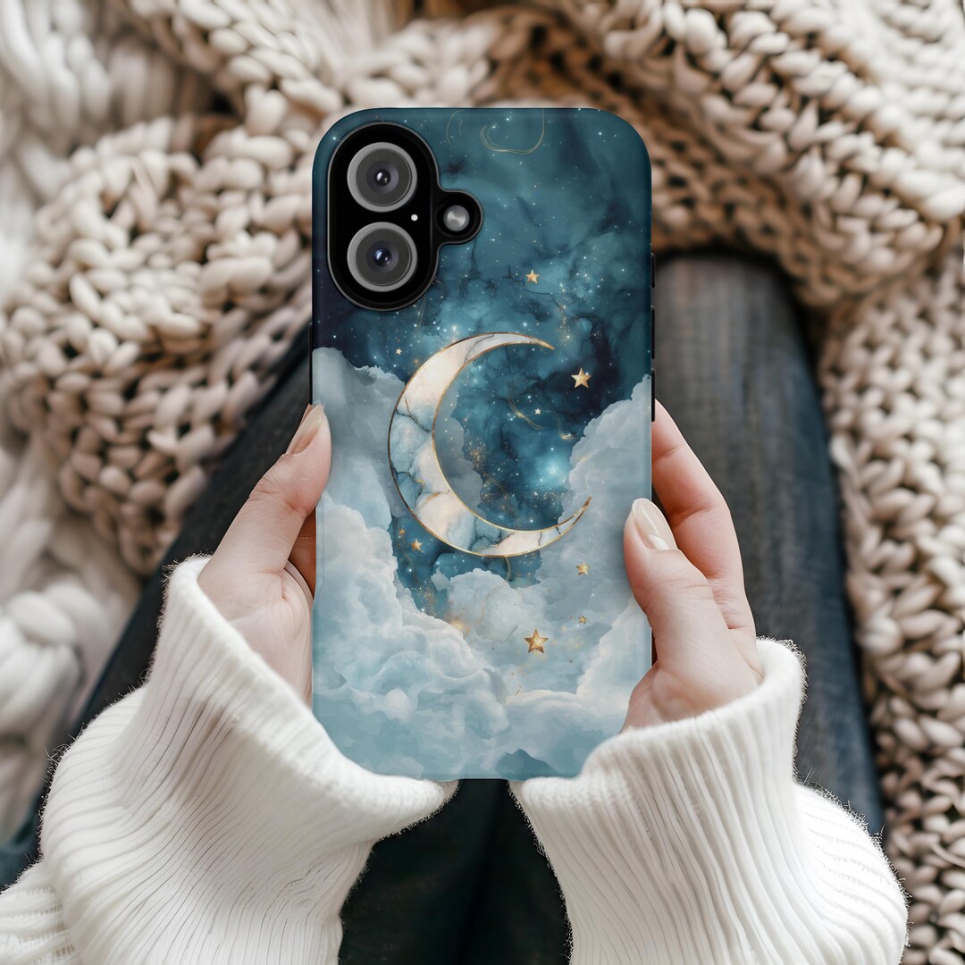 Celestial Moon Clouds & Stars Galaxy iPhone 16 15 14 13 12 Pro Max Case ...