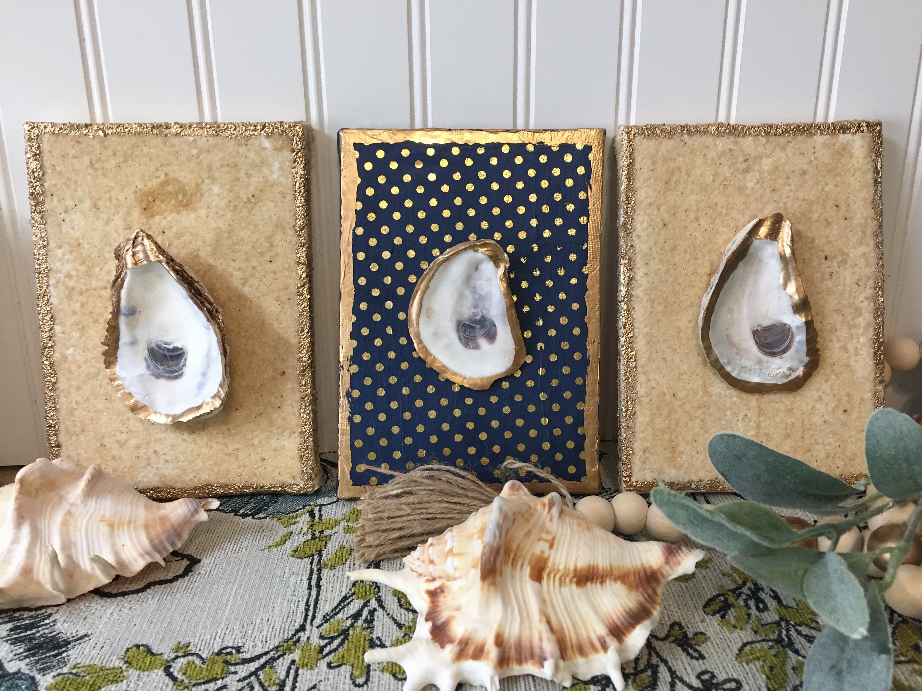 Gilded Oyster Shell on Canvas, Oyster Art, Oyster Shells, Coastal Home ...