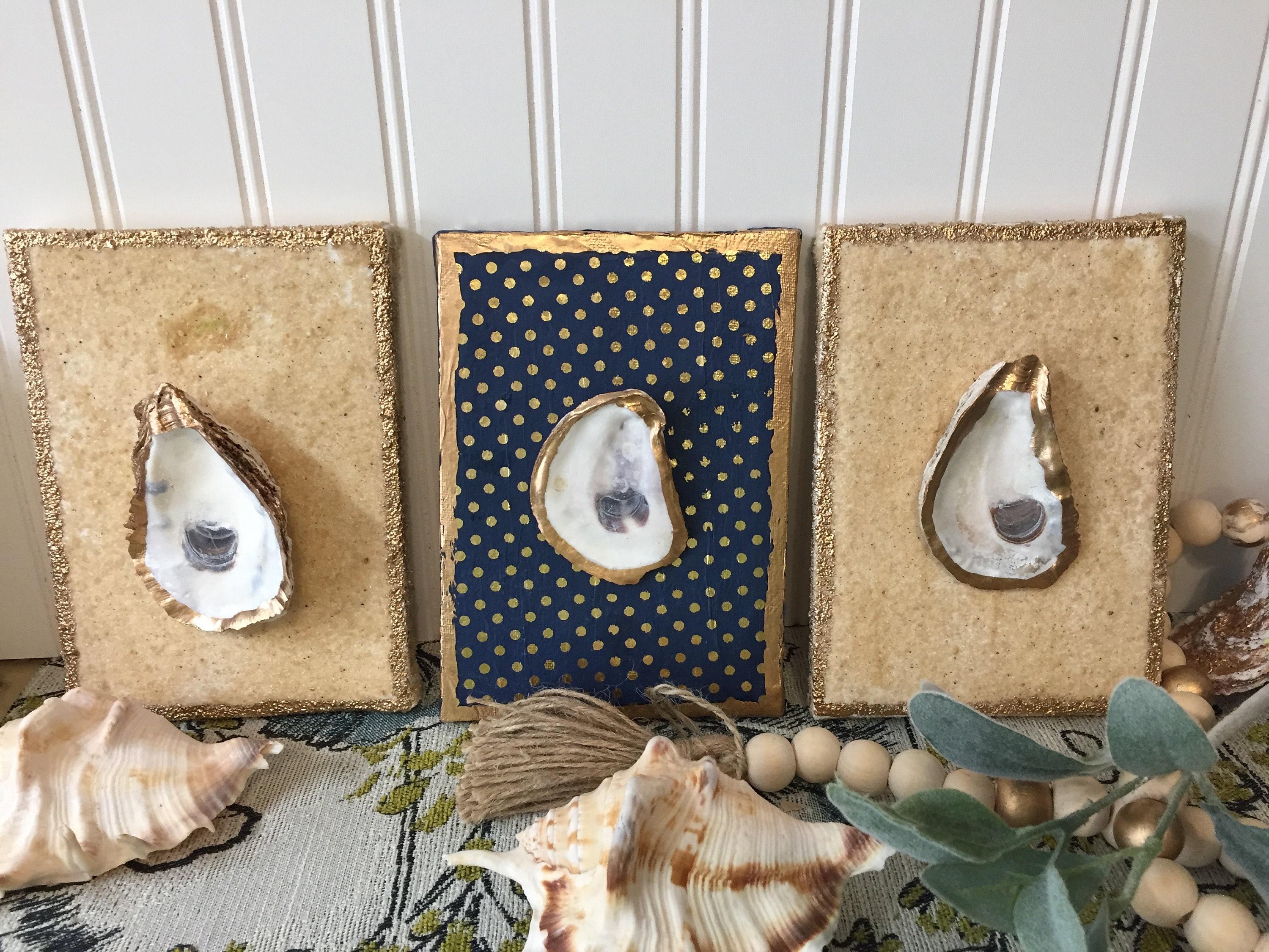 Gilded Oyster Shell on Canvas, Oyster Art, Oyster Shells, Coastal Home ...