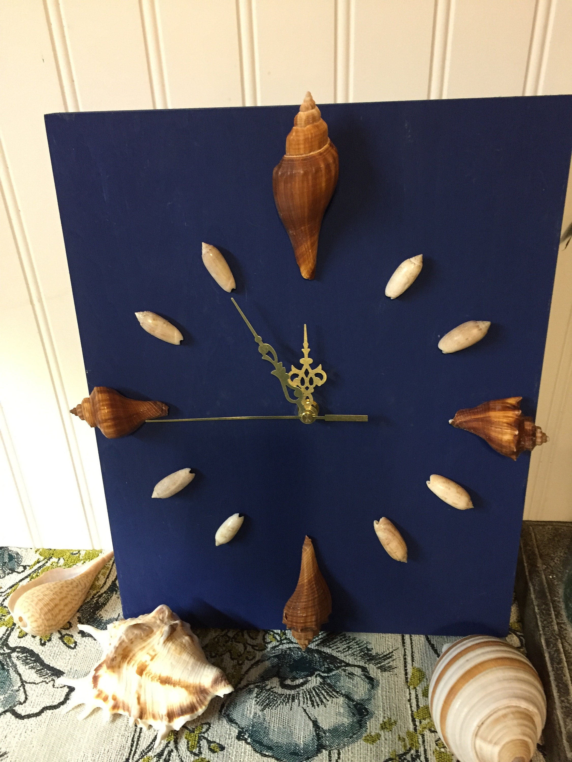 Retro-inspired Shell Clock, Seashell Clock, Coastal Clock, 11x14 Clock ...