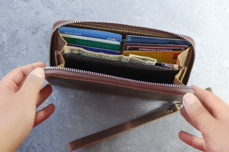 Personalized Leather Zip Wallet, Handmade Women's Wallet, Mothers Day ...