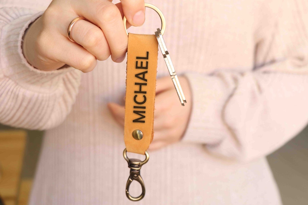Custom Real Leather Keychain, Handmade Key Ring, Custom Christmas Gift ...