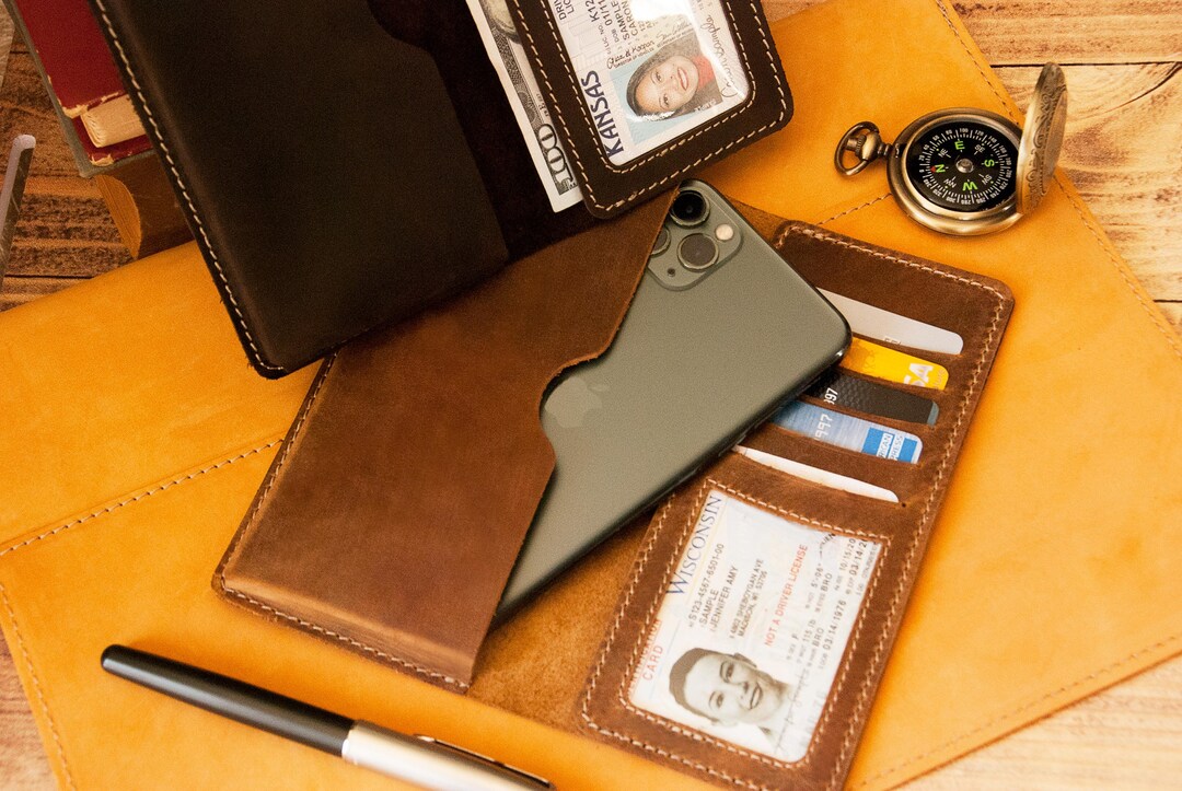 Custom Handmade Leather Phone Wallet, Personalized Phone Case, iPhone ...