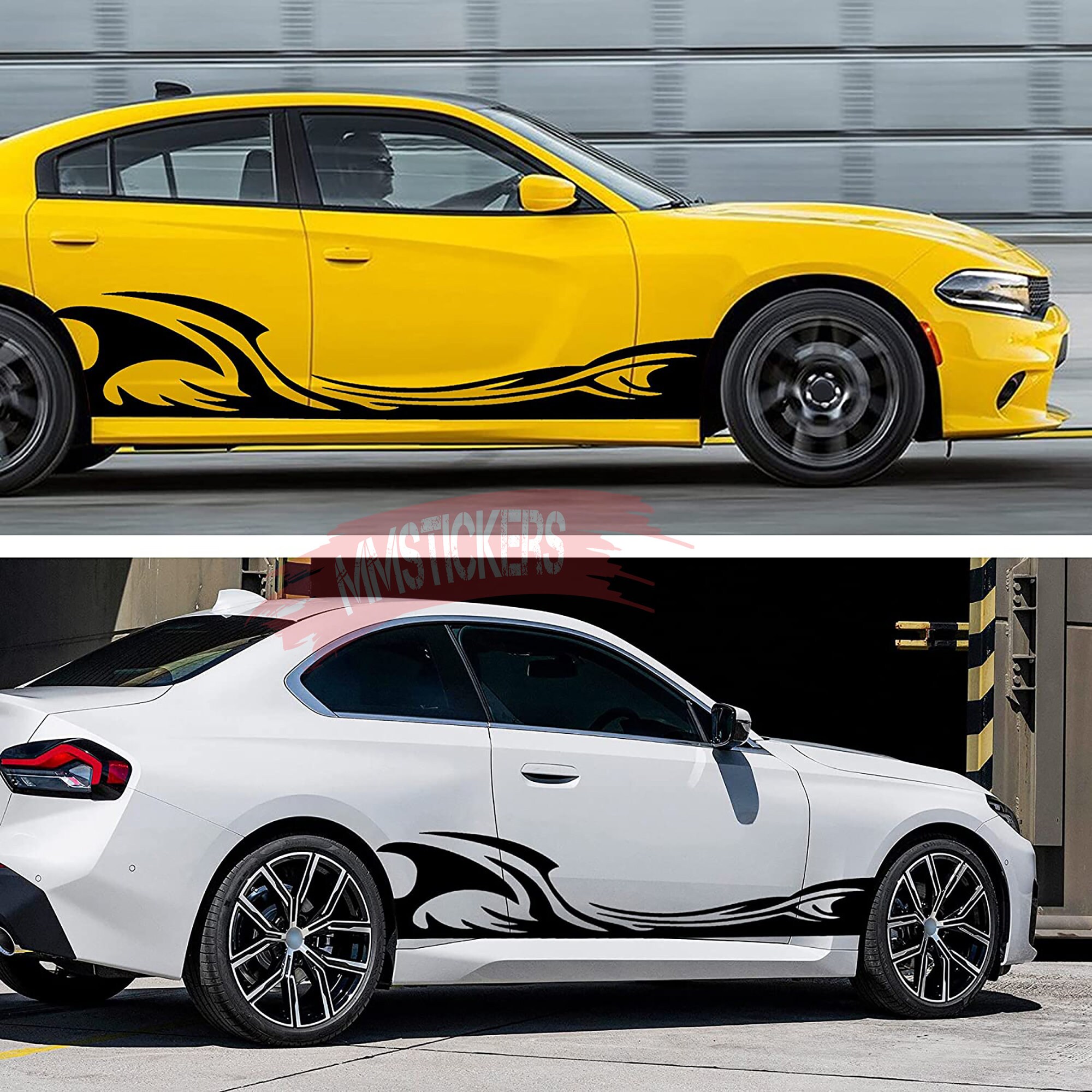 Wave Flame Graphics Car Body Side Stickers Flame Racing Sports Stripe ...