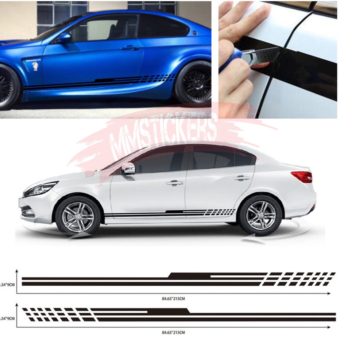 2PCS Car Side Body Vinyl Decal Sticker Sports Racing Long Stripe Decals ...