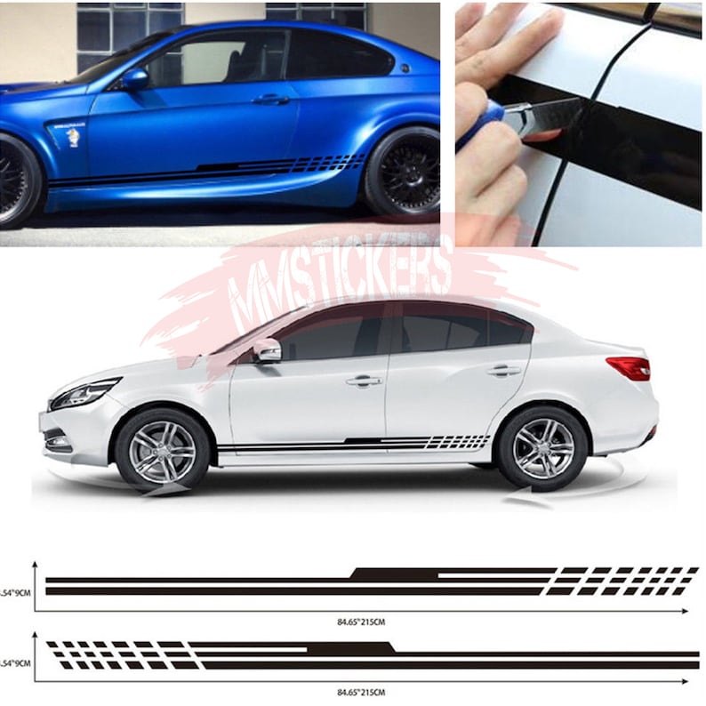 2PCS Car Side Body Vinyl Decal Sticker Sports Racing Long Stripe Decals ...