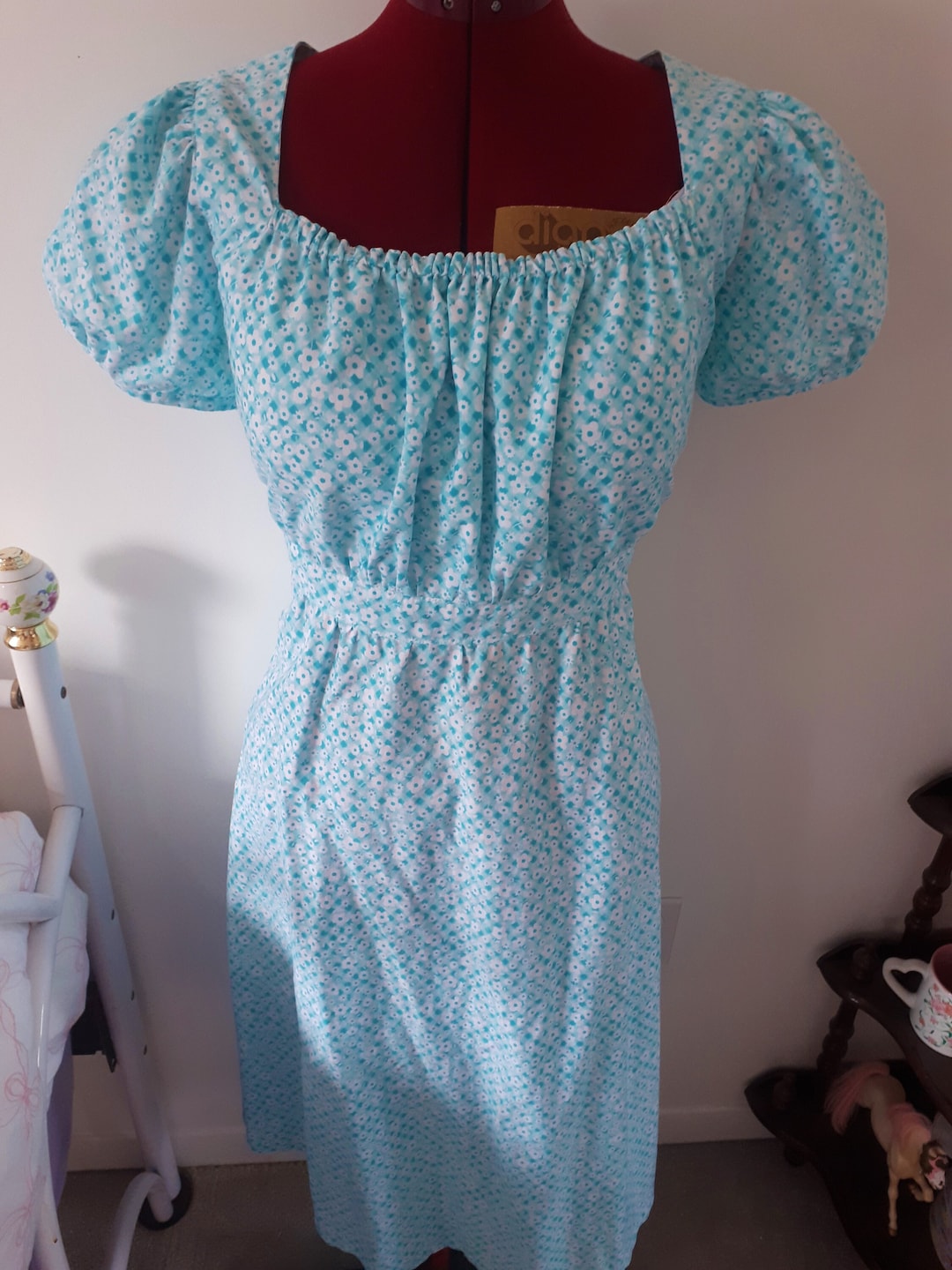 Pastel Blue Cottagecore Gingham Floral Lolita Babydoll Cotton Summer ...