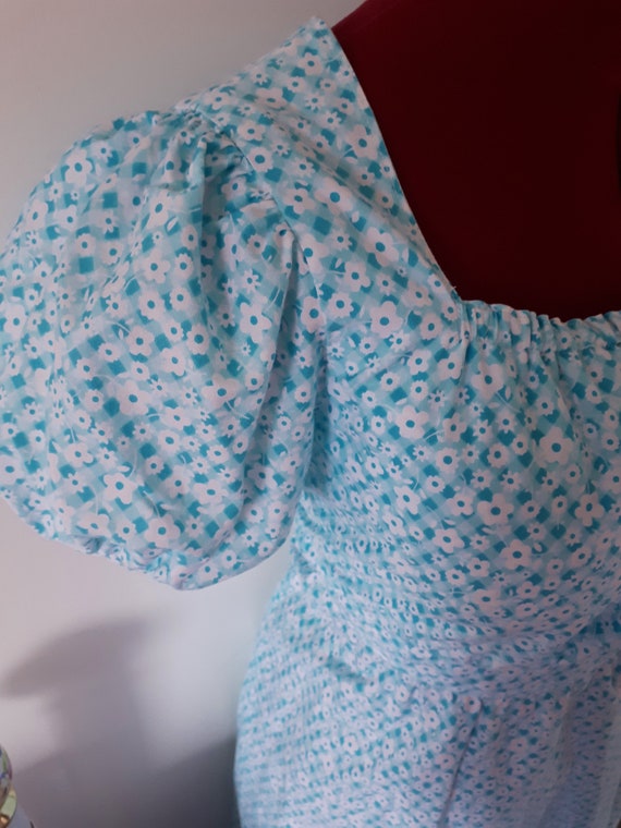 Pastel Blue Cottagecore Gingham Floral Lolita Babydol… - Gem