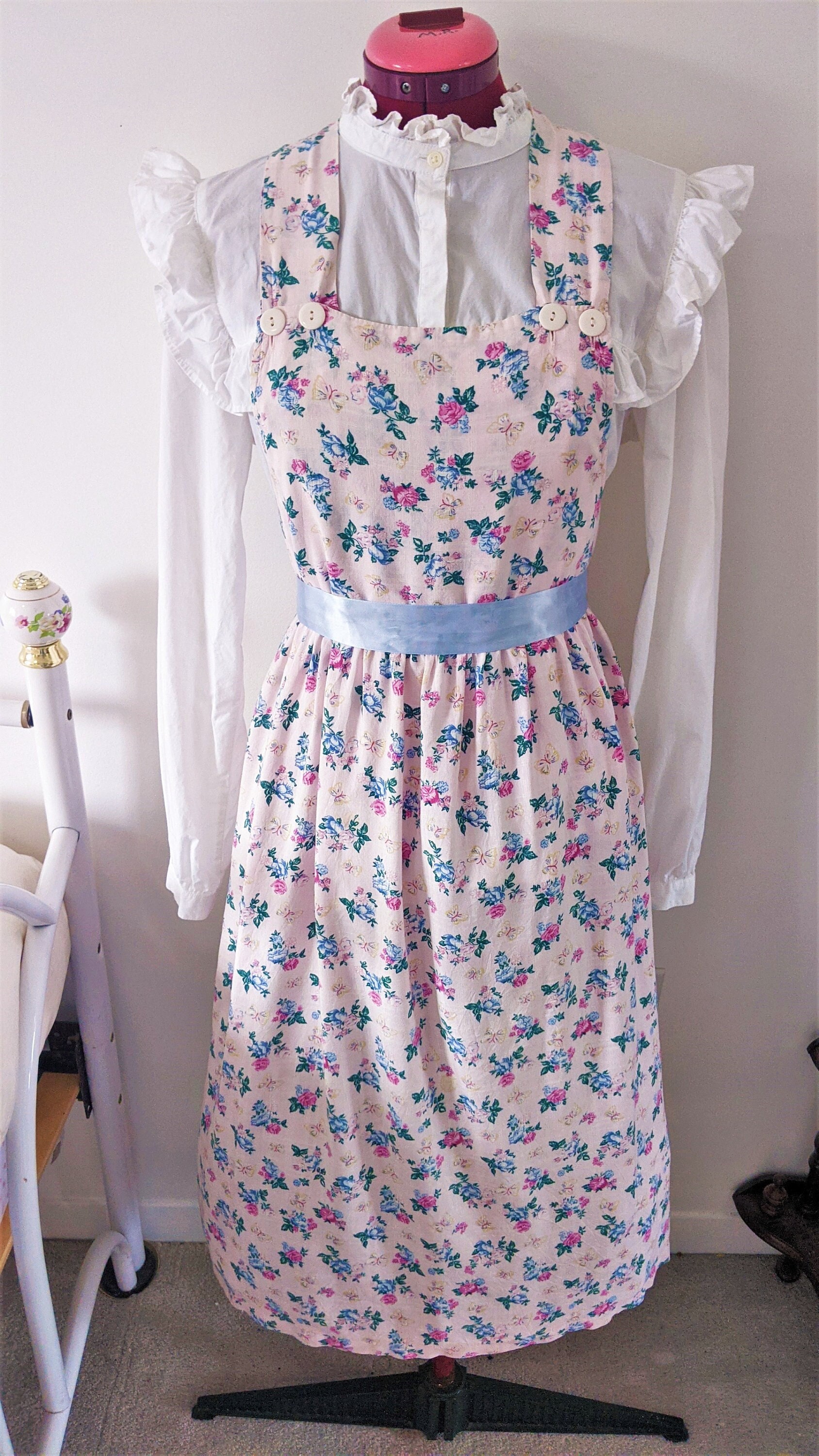 Vintage Pastel Pink Floral Cottagecore Pinafore Apron Dress - Etsy