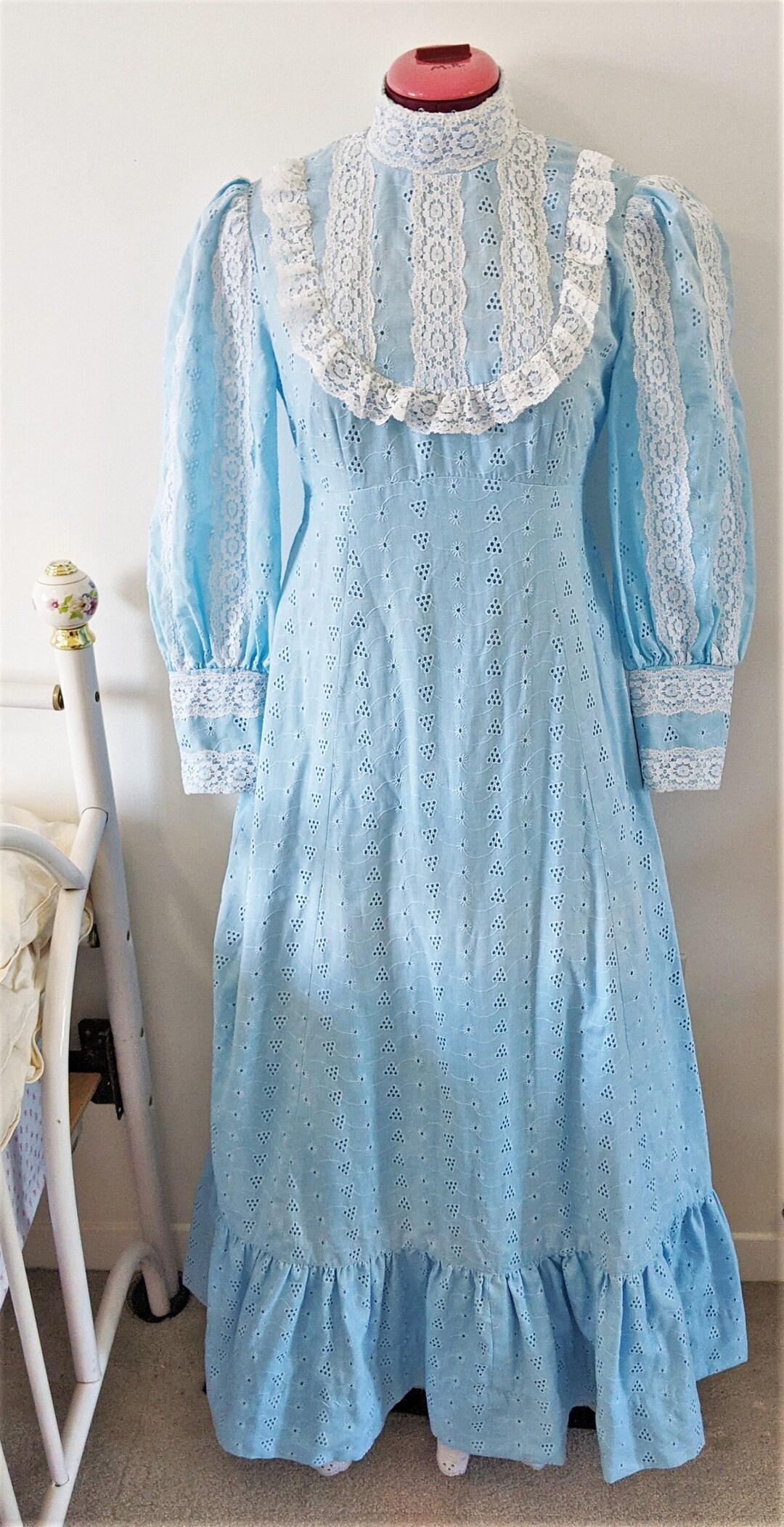 Vintage 1970s Pastel Blue Eyelet Prairie Maxi Dress - Etsy