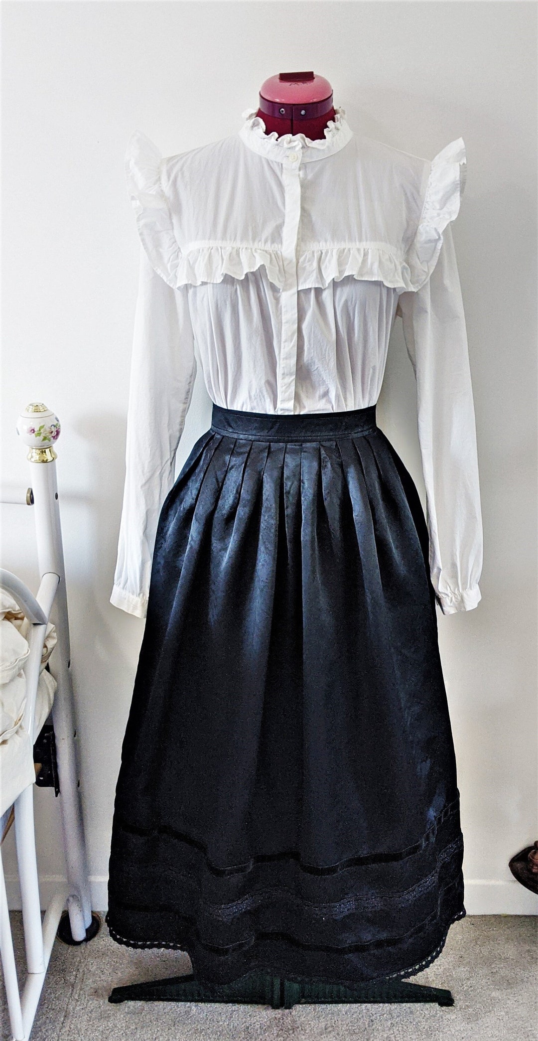 Vintage Black Satin Dirndl Formal Skirt - Etsy