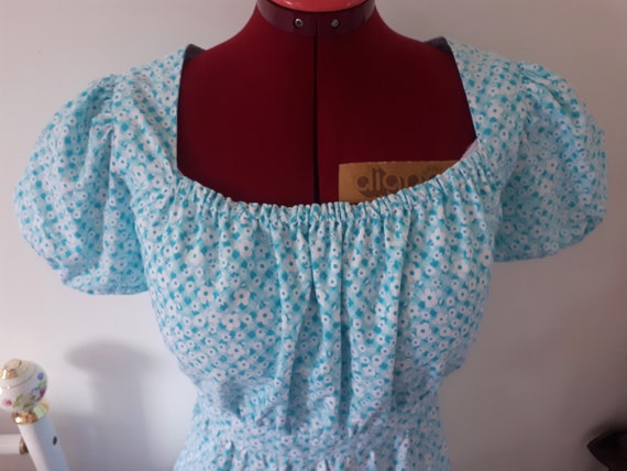 Pastel Blue Cottagecore Gingham Floral Lolita Babydol… - Gem