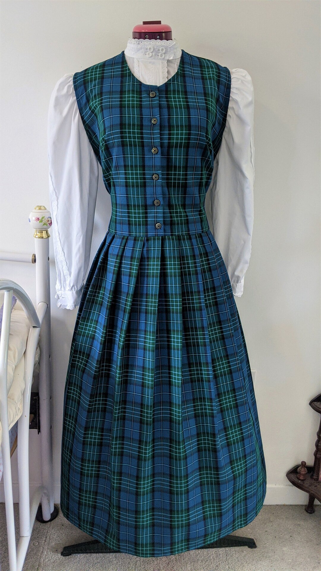 Vintage Green & Blue Plaid Prairie Handmade Victorian Edwardian Dress ...