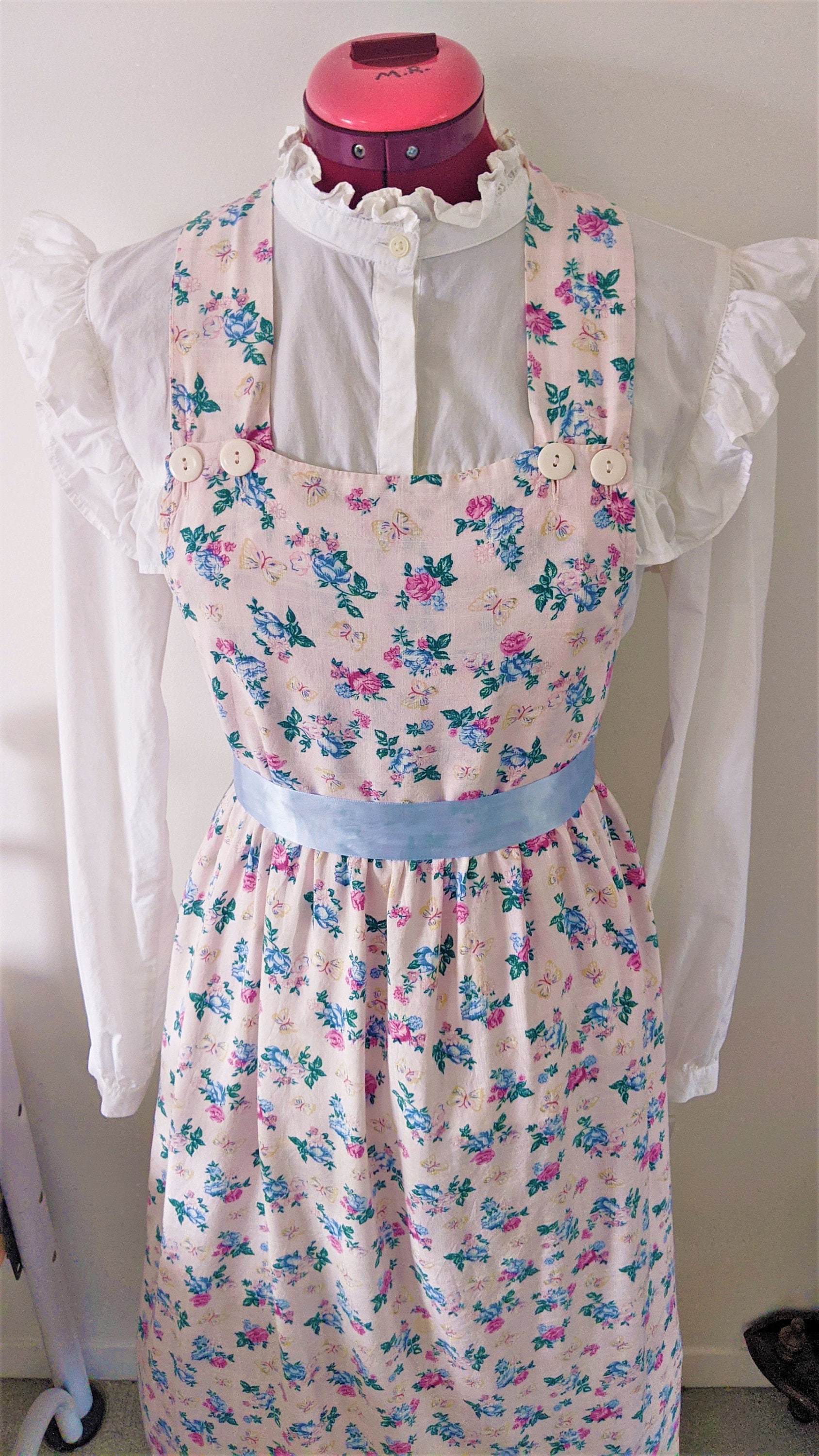 Vintage Pastel Pink Floral Cottagecore Pinafore Apron Dress - Etsy