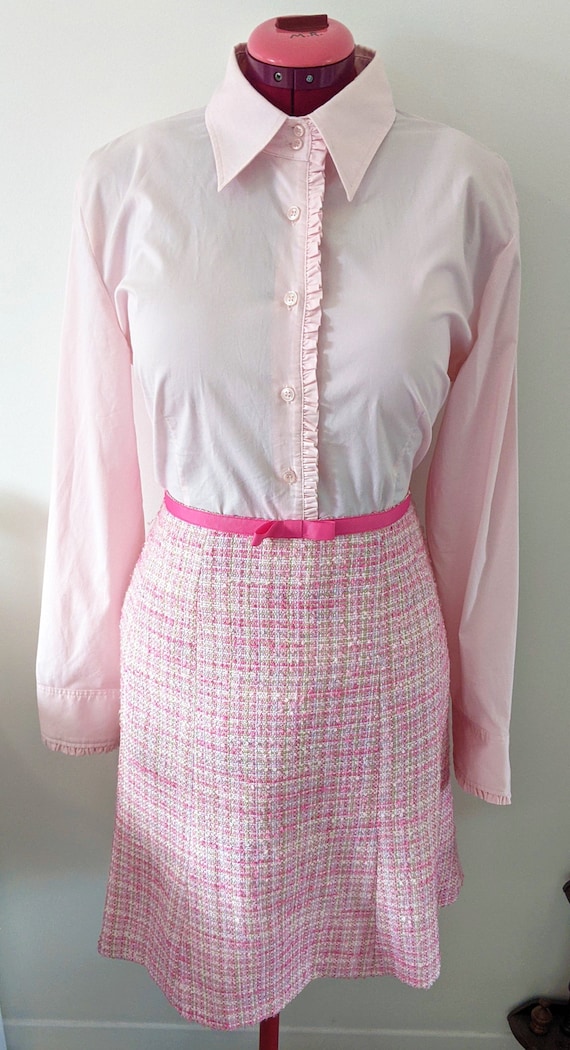 Vintage Preppy Pastel Pink Ruffley Button Down Blouse - Gem