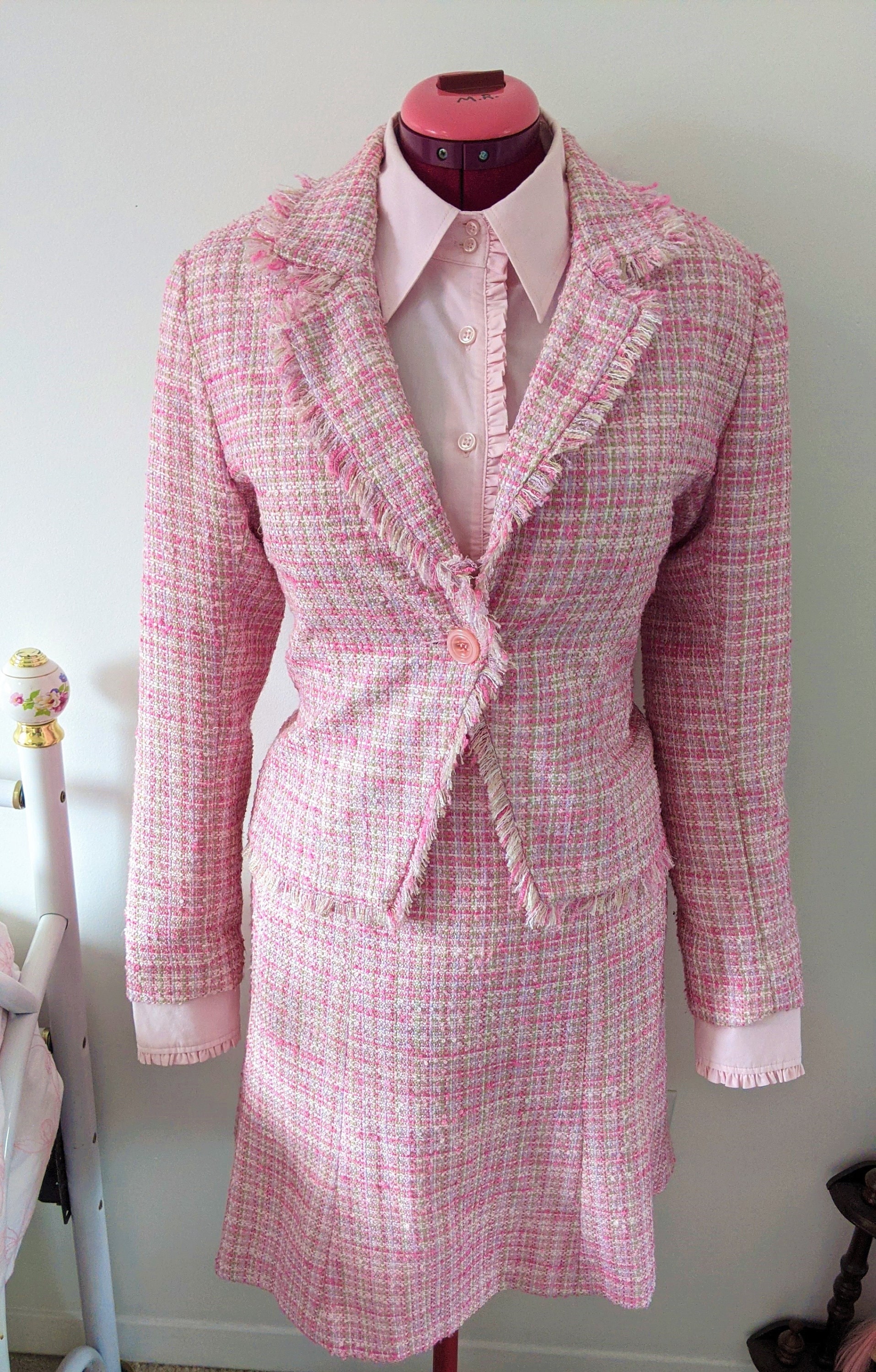 Vintage Preppy Barbie Pastel and Hot Pink Tweed Blazer & Skirt Set - Etsy