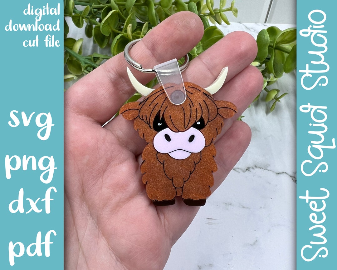Highland Cow Keychain Layered Acrylic SVG PNG DXF Pdf File | Laser Cut ...