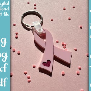 Pink Ribbon Keychain Acrylic SVG PNG DXF Pdf File | Laser Cut Keychain ...