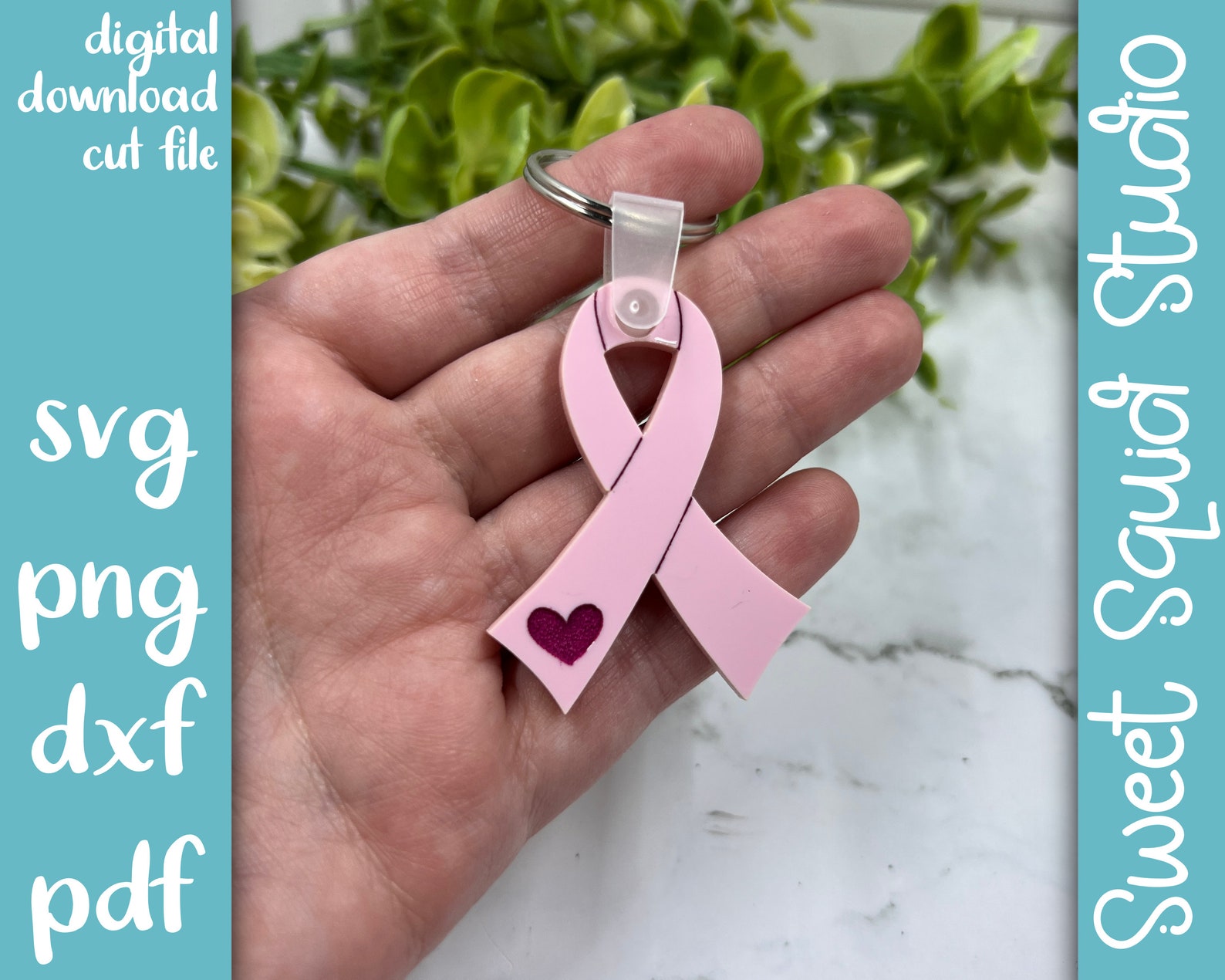 Pink Ribbon Keychain Acrylic SVG PNG DXF Pdf File | Laser Cut Keychain ...