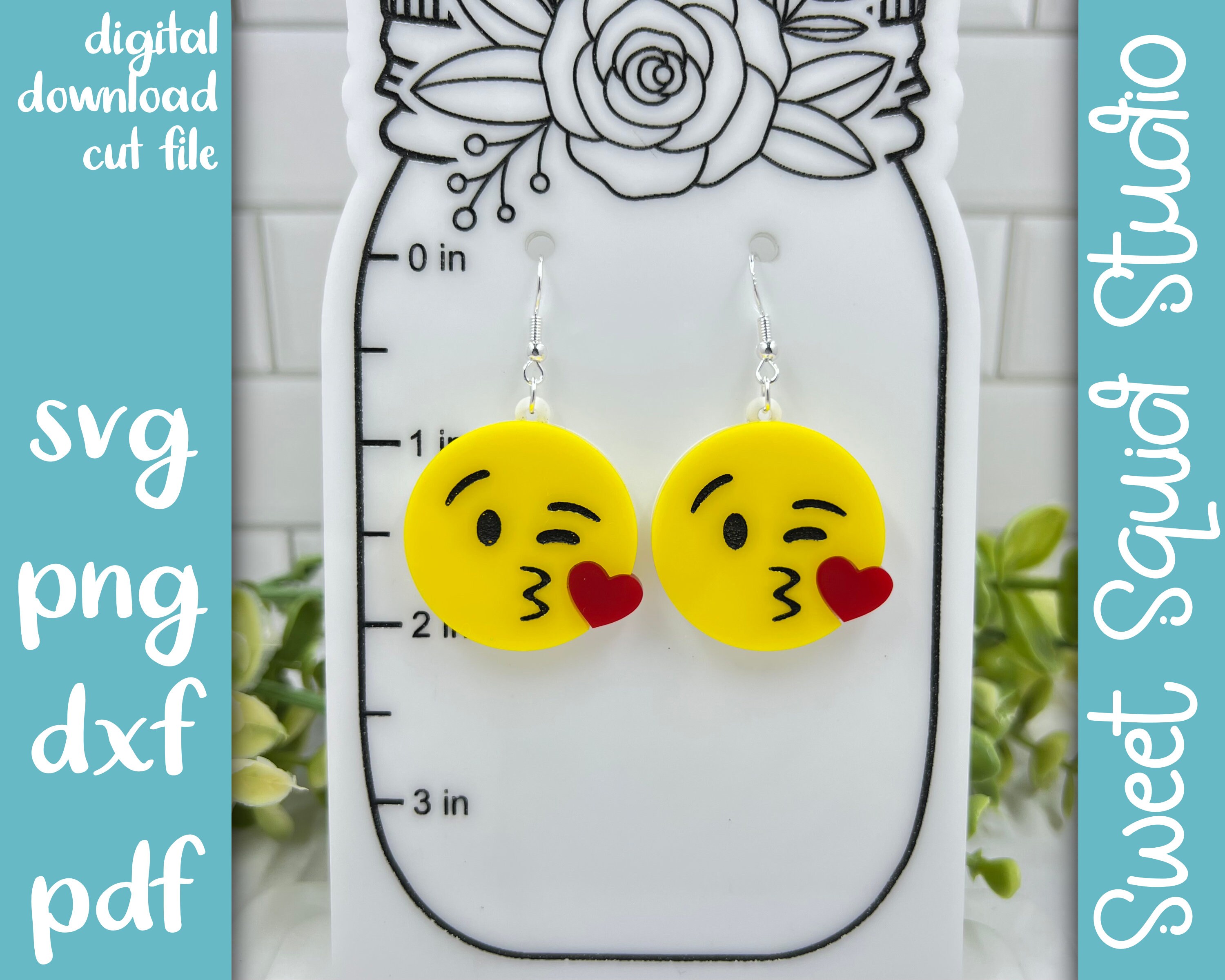 Kissy Face Emoji Dangle Layered Acrylic Earrings SVG PNG DXF Pdf File ...