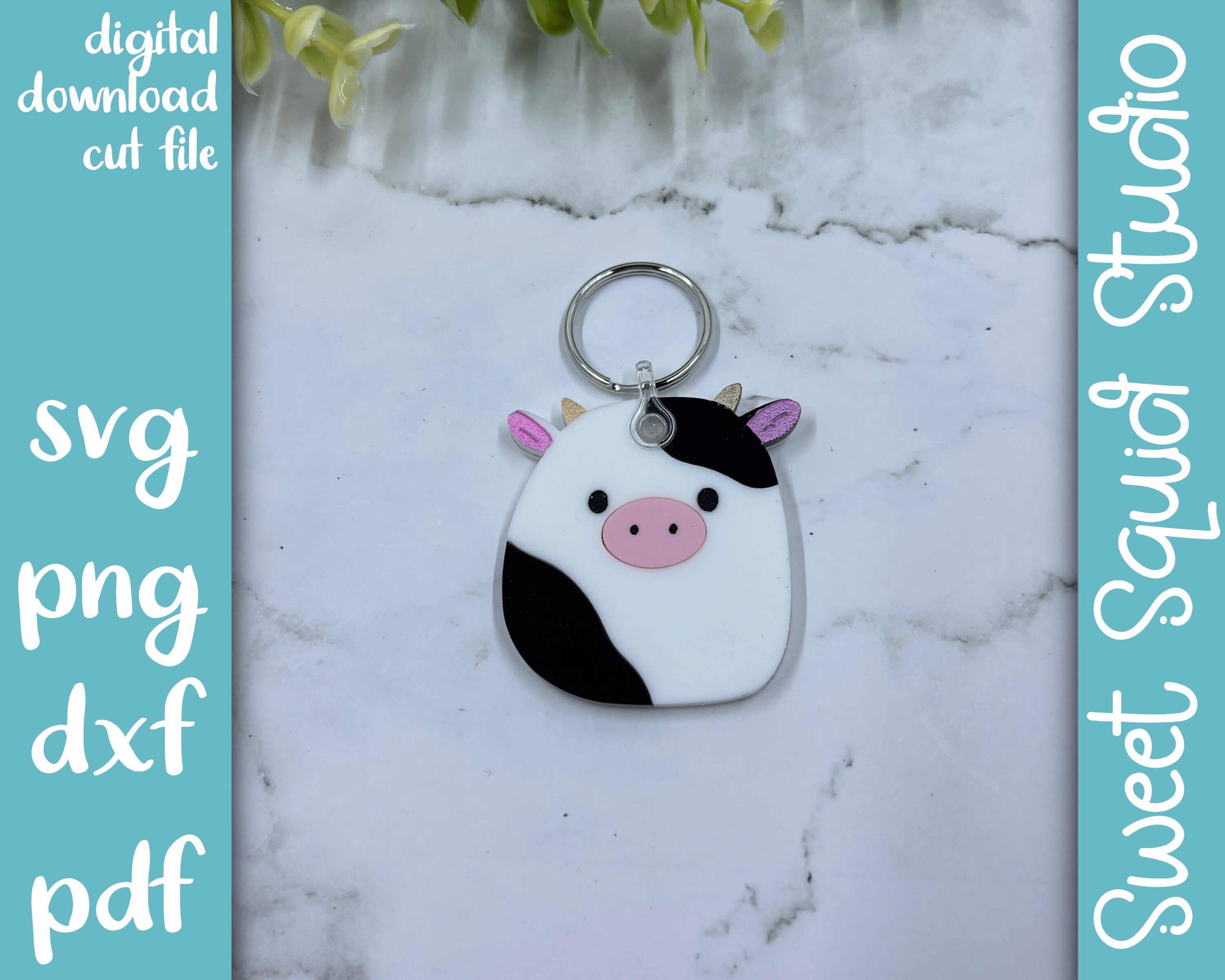 Cow Squish Keychain Layered Acrylic SVG PNG DXF Pdf File | Laser Cut ...