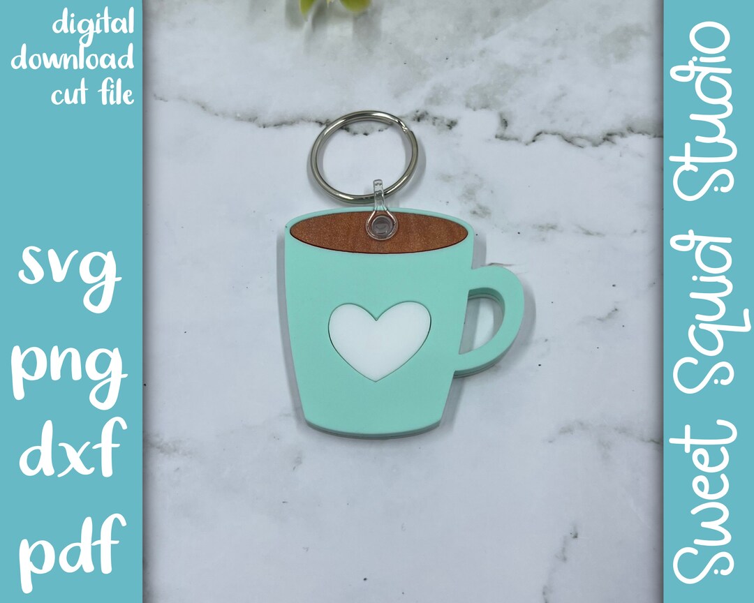 Coffee Mug Keychain Layered Acrylic SVG PNG DXF Pdf File | Laser Cut ...