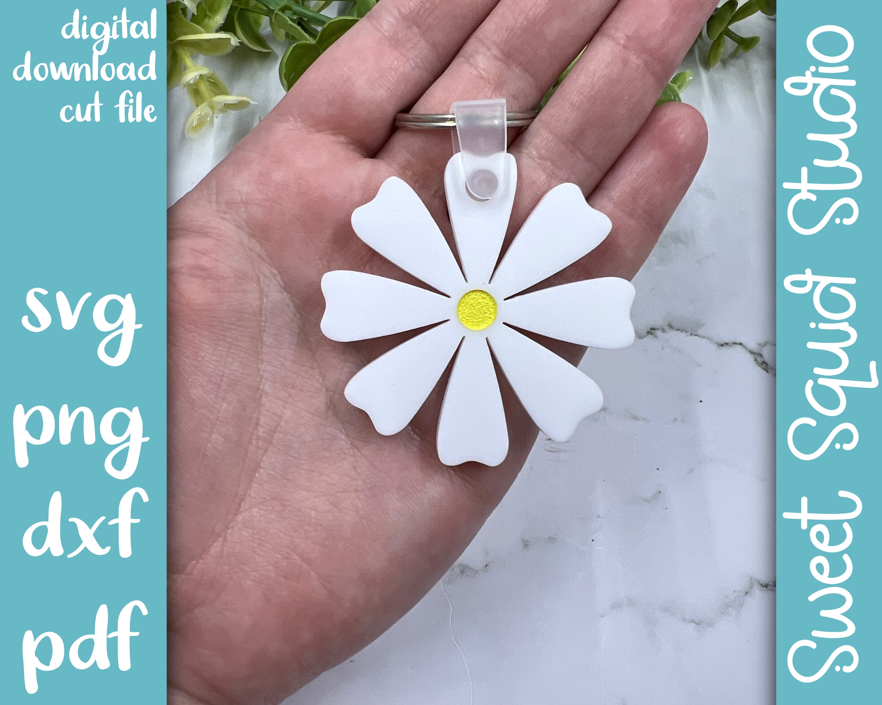 Daisy Flower Keychain Acrylic SVG PNG DXF Pdf File | Laser Cut Keychain ...