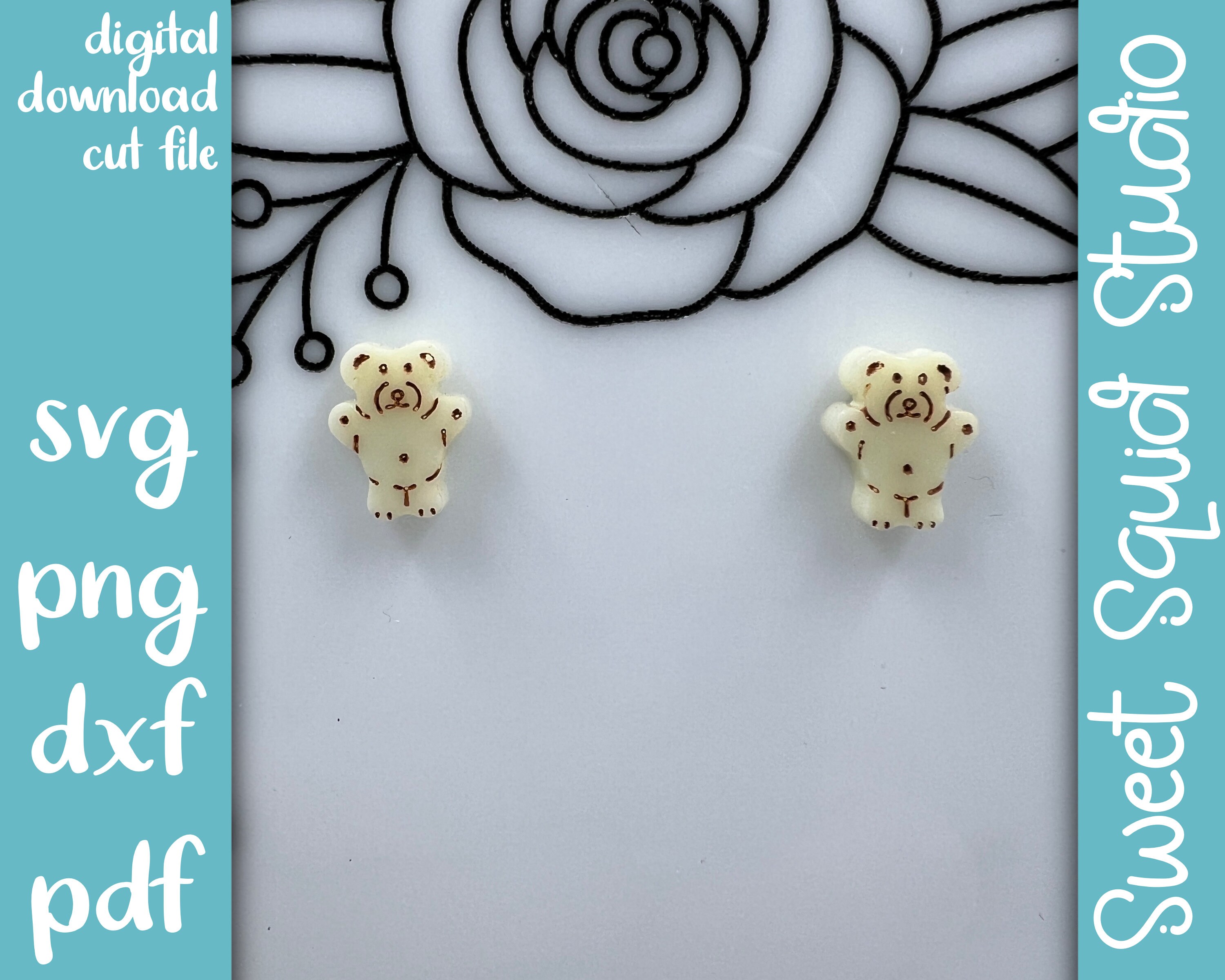 Bear Graham Cracker Stud Earrings SVG PNG DXF Pdf File | Laser Cut ...