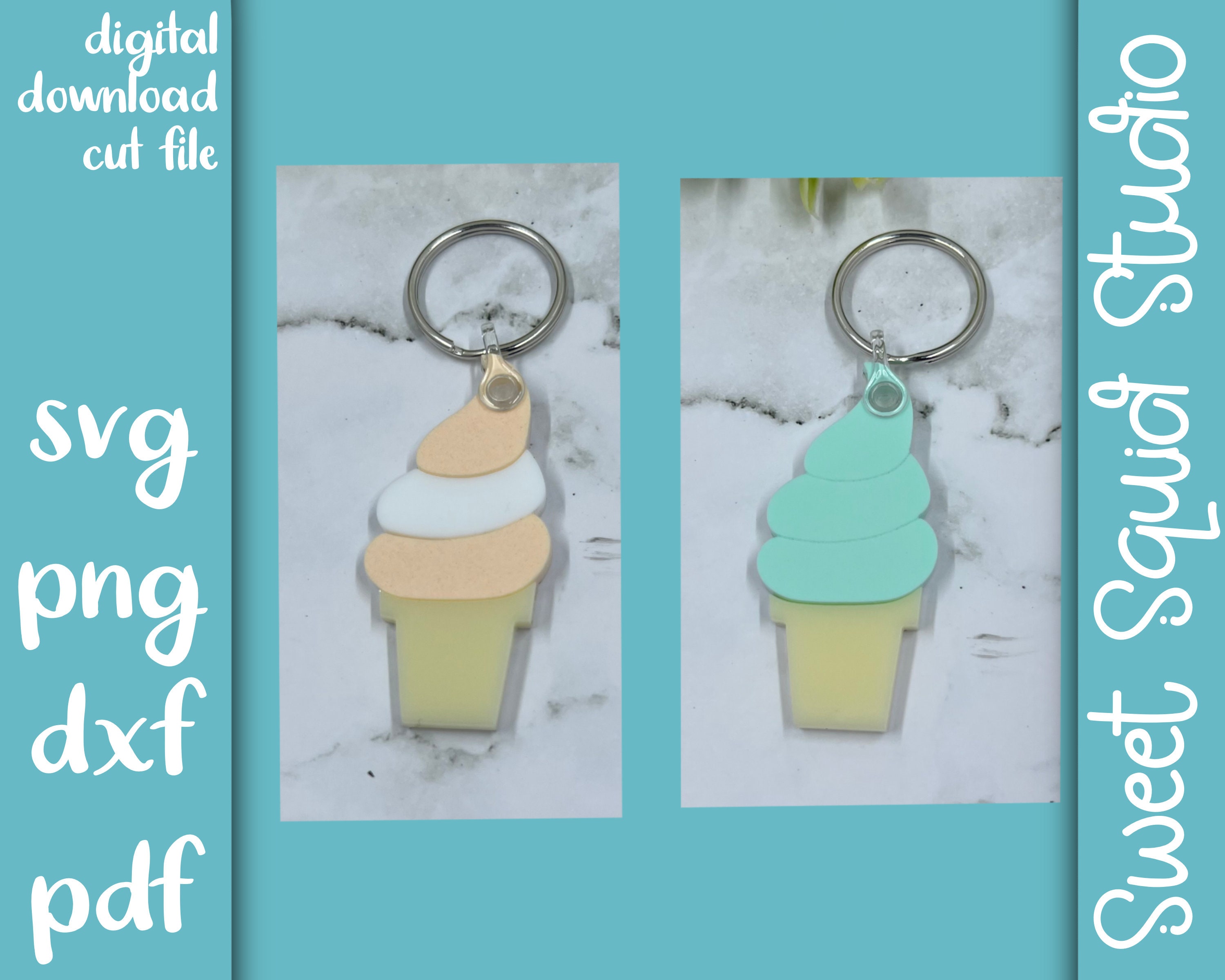 Ice Cream Keychain Layered Acrylic SVG PNG DXF Pdf File | Laser Cut ...