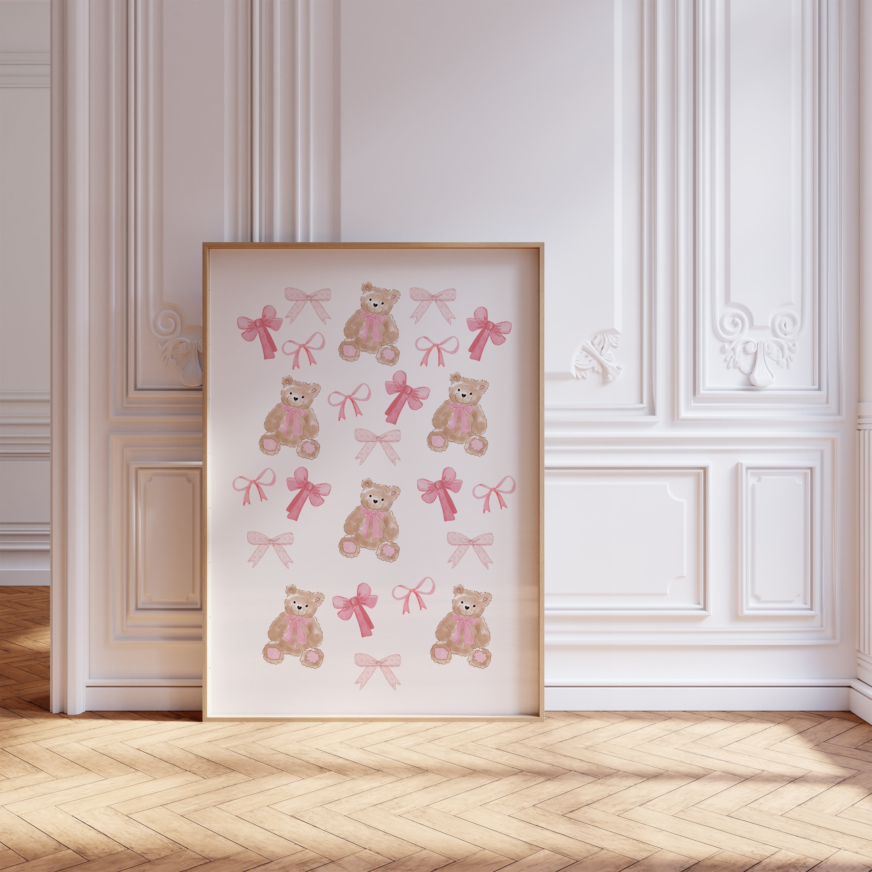 Trendy Pink Bows Cute Teddy Bears Poster, Coquette Room Decor, Bow ...