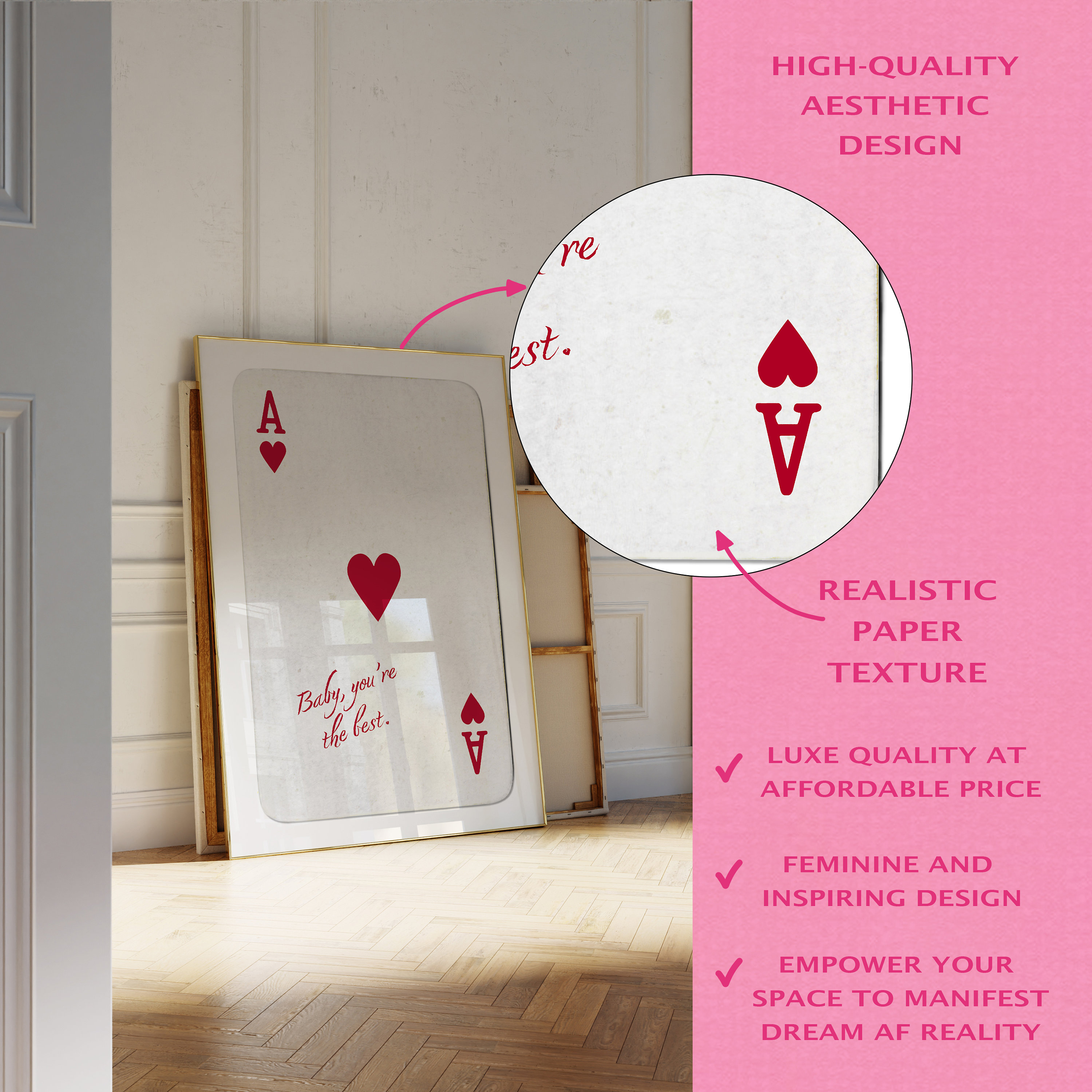 ACE CARD PRINT Trendy Wall Art Prints Pink Red Art Digital Prints Ace ...